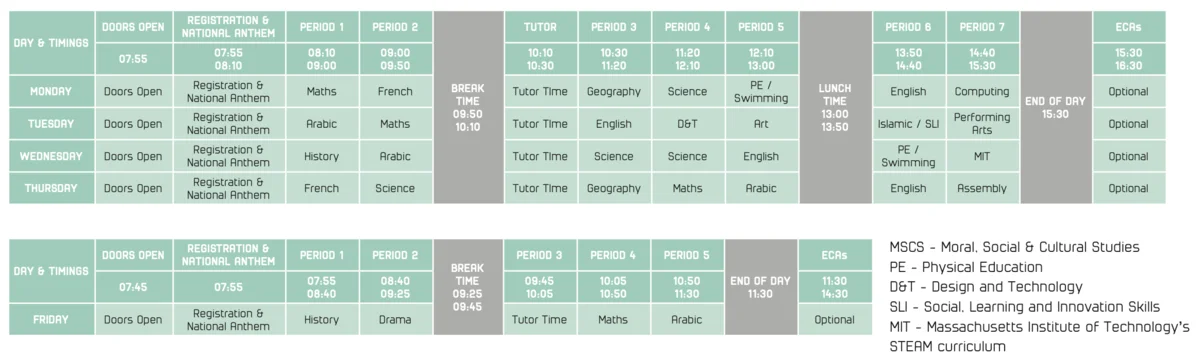 School Timetable - Dubai Heights Academy